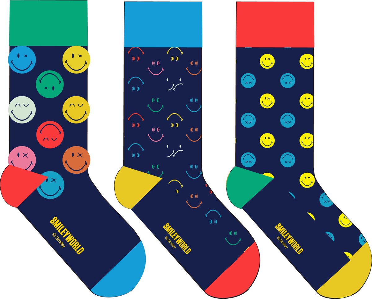 Smiley world socks - giftbox sokken - 3 paar - maat 40/46 - Gekleurde ...
