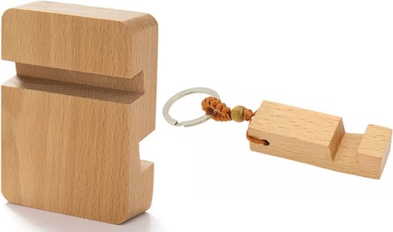 Telefoonhouder met Telefoon Sleutelhanger Hout - Telefoonhouder set ...