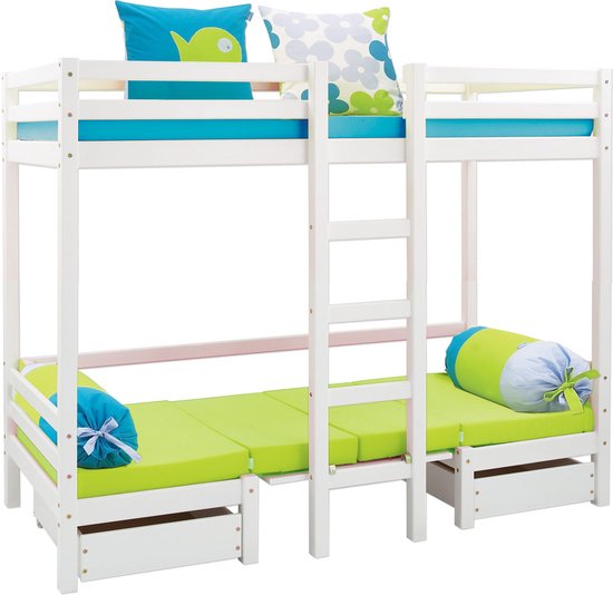 BasicJumbo hoogslaper met lime bank, bureau en incl. lattenbodems. | bol