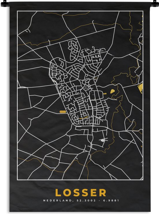Wandkleed - Wanddoek - Losser - Black and Gold - Stadskaart ...