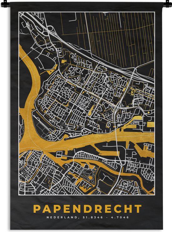Wandkleed - Wanddoek - Papendrecht - Black and Gold - Stadskaart ...