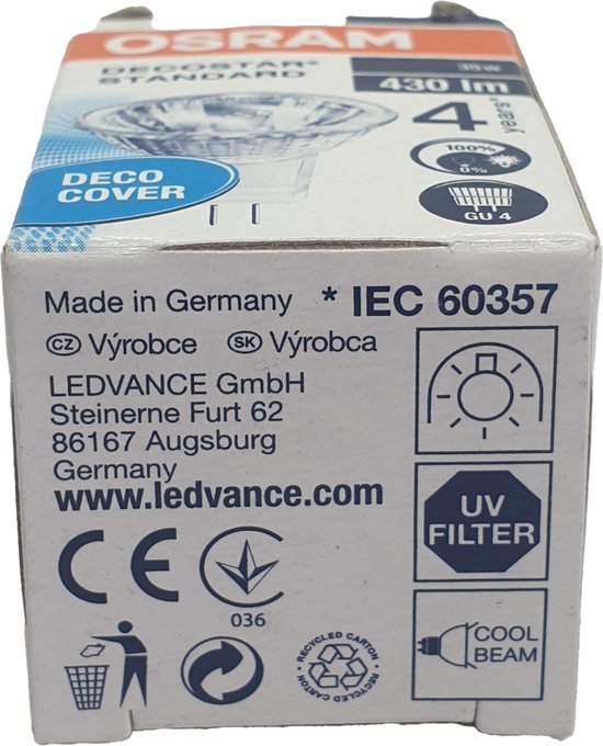 Osram Halogeenlamp Decostar Standaard Reflector lamp Dimbaar GU4 35W 12V 430lm 2900K... | bol