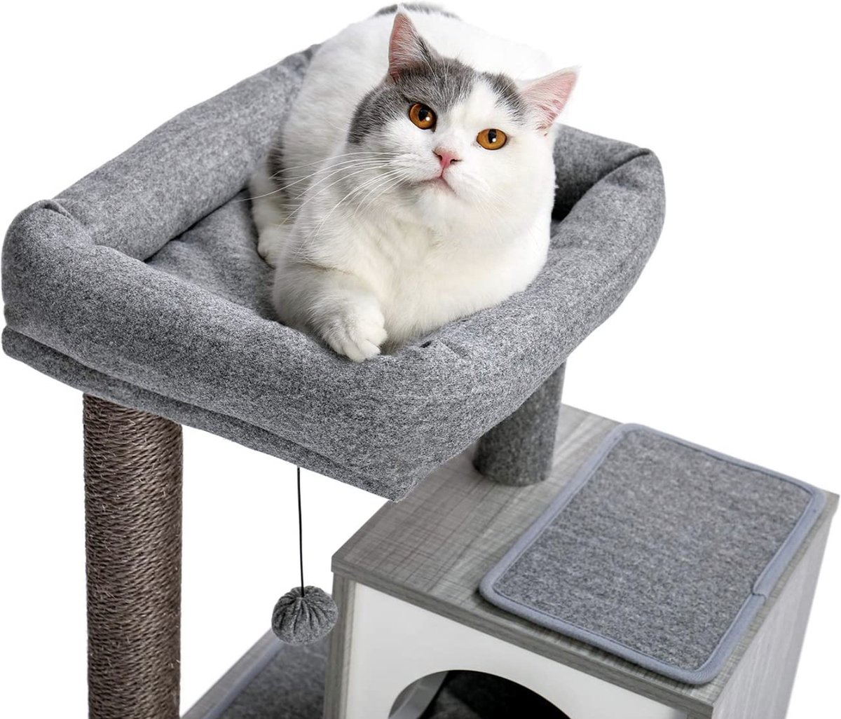 Prachtige moderne krabpaal kat - 90cm hoog - Grijs bruin hout - Luxe ...