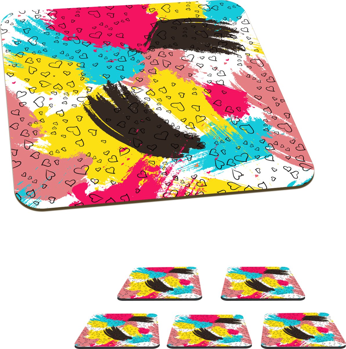 Onderzetters voor glazen - Design - Hart - Verf - Kleuren - 10x10 cm ...