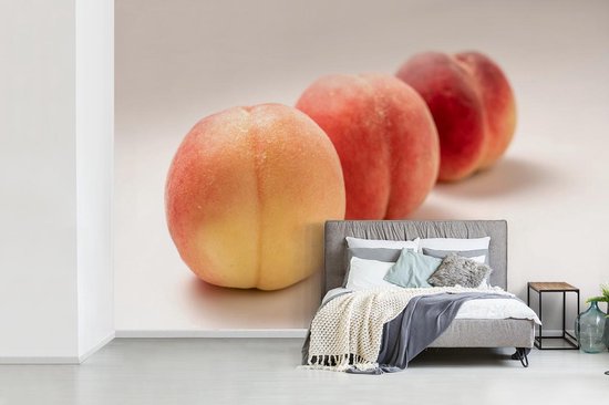 Behang - Fotobehang Close-up van de onderkant van een perzik - Breedte ...