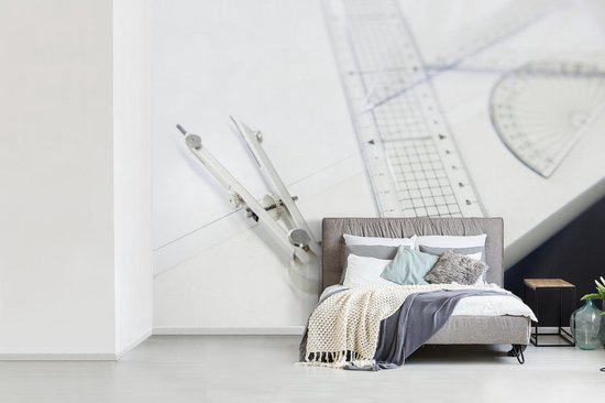 Behang - Fotobehang Passer met liniaal en geodriehoek - Breedte 305 cm ...