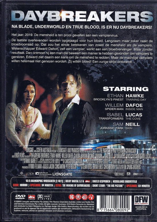 Daybreakers DVD Vampire Actie Film met: Ethan Hawke William Dafoe & sam ...