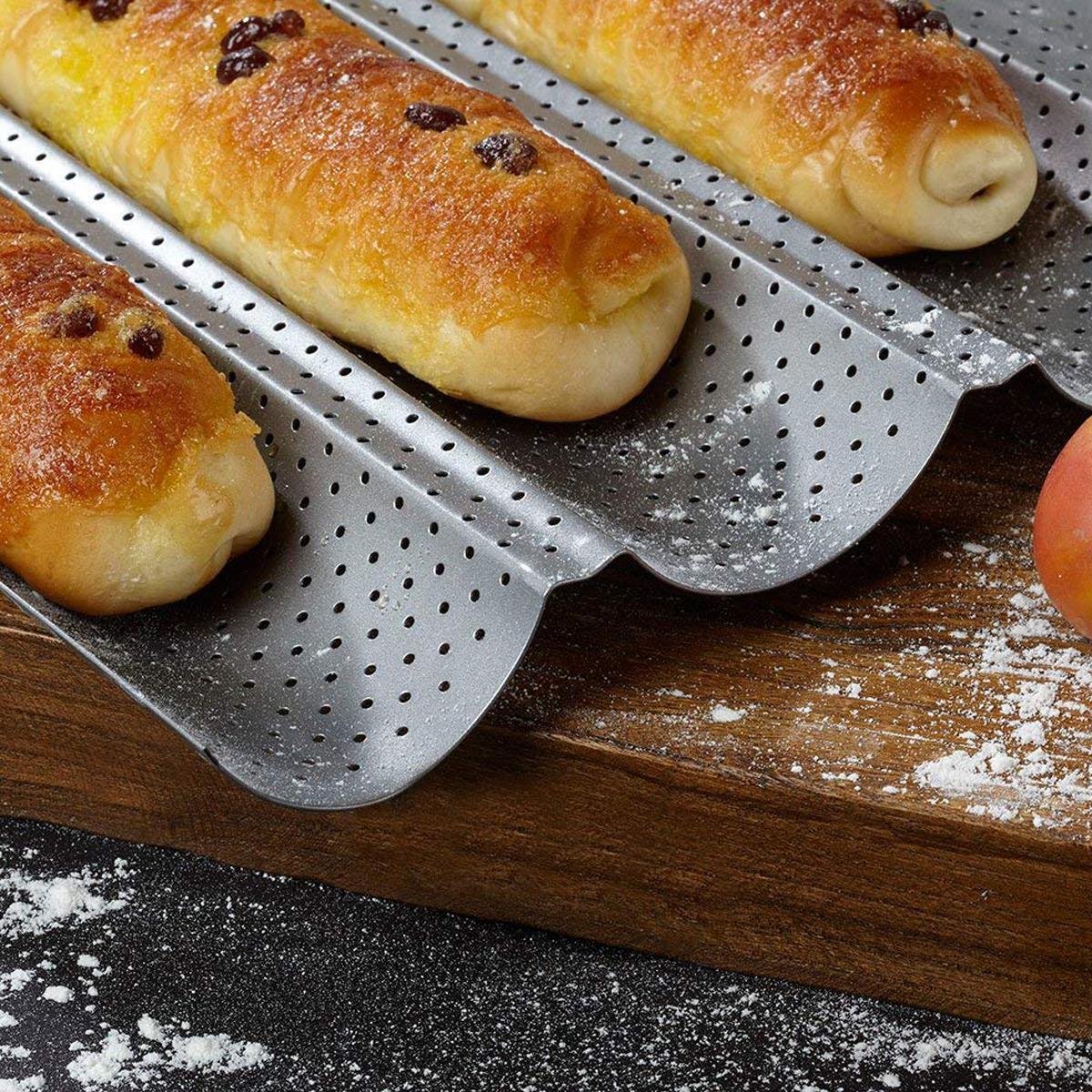 Stokbroodvorm - Bakvorm voor Stokbrood en Baguette - 4 rijen - 380 mm - Baguette vorm | bol.com