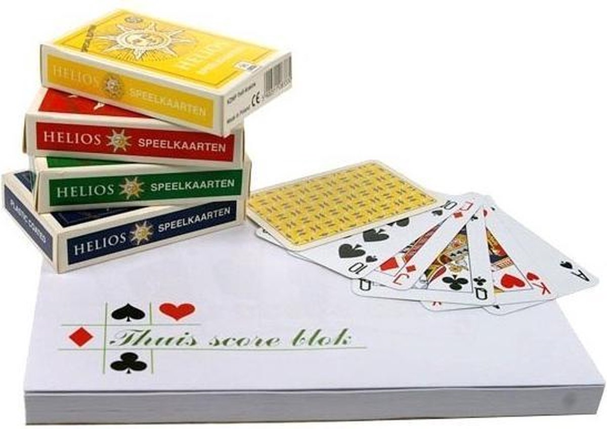 Set van 4 "Super" biedboxen + bridge speelkaarten + bridge scoreblok ...
