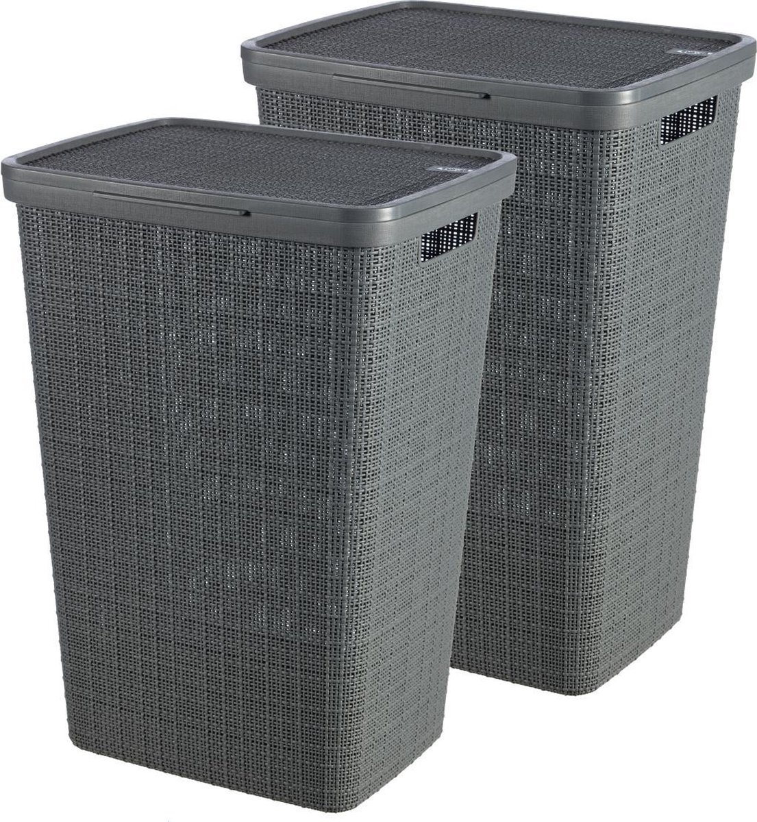 Curver Jute Wasmand met deksel 58L - 2 stuks - Donkergrijs - Recycled ...