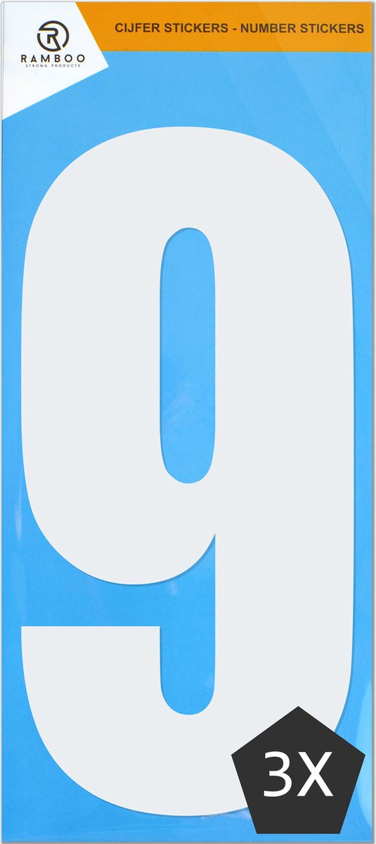 Cijfer sticker 9 | Wit | 3 stuks | Kliko Stickers | Cijfer Stickers ...