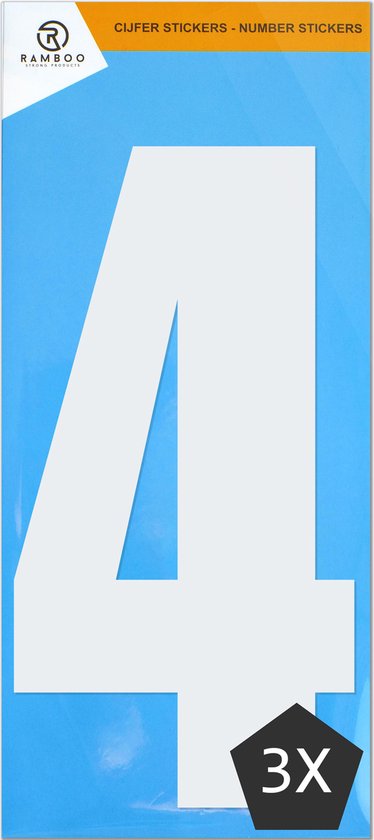 Cijfer sticker 4 | Wit | 3 stuks | Kliko Stickers | Cijfer Stickers ...