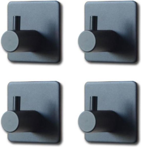 Zelfklevende Haakjes mat zwart - (4-stuks) - Handdoekhaakjes badkamer ...