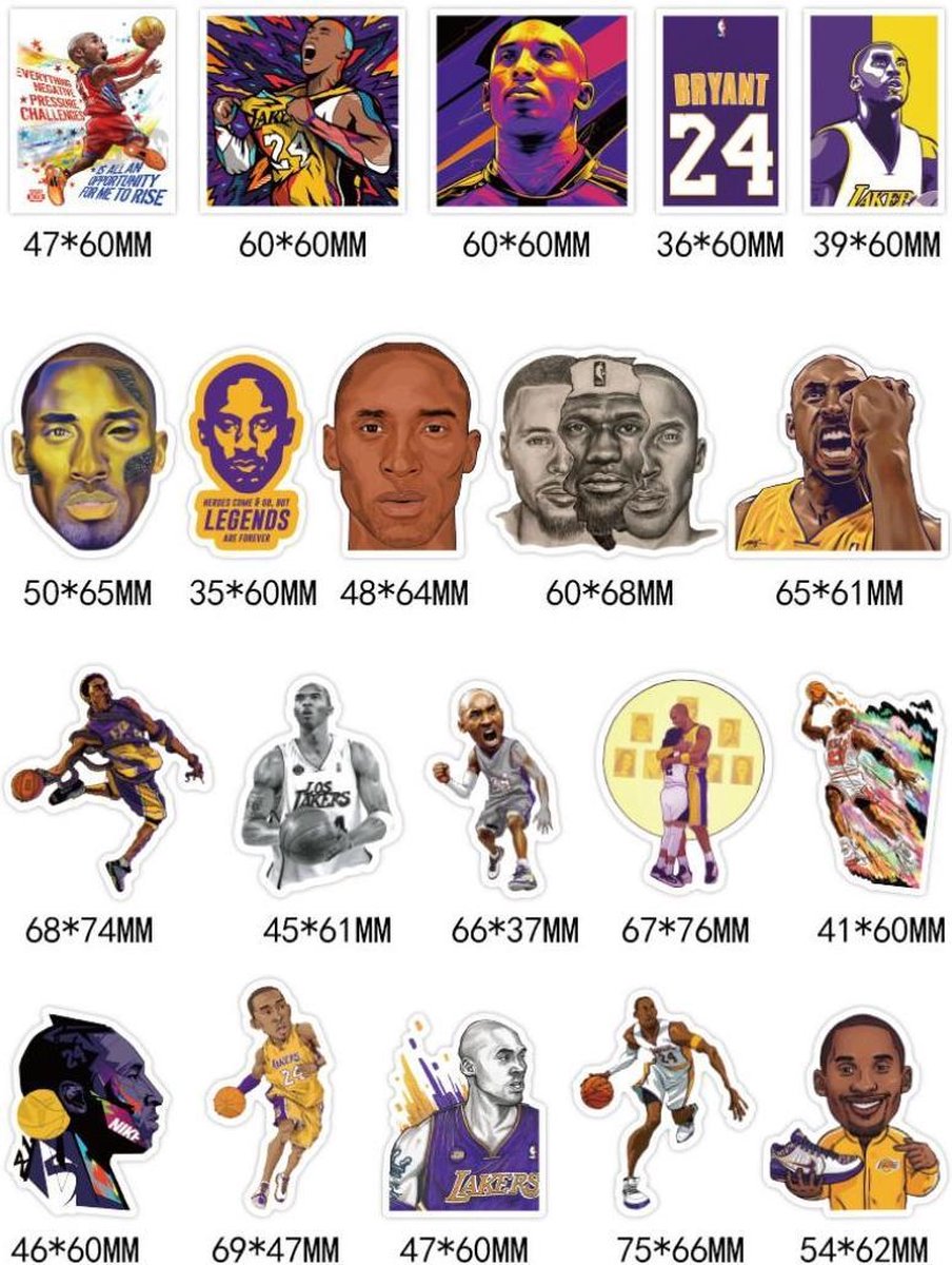 Kobe Bryant sticker mix - LA lakers basketbal - 50 stickers voor muur ...