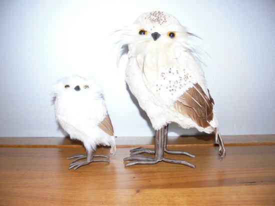 House of Seasons Decoratieve beeld ,Kerst uil wit 29 cm en 19 cm set ...