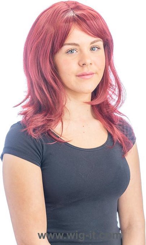 Pruik 1020 Wig-it, rood/aubergine, halflang, glad | bol