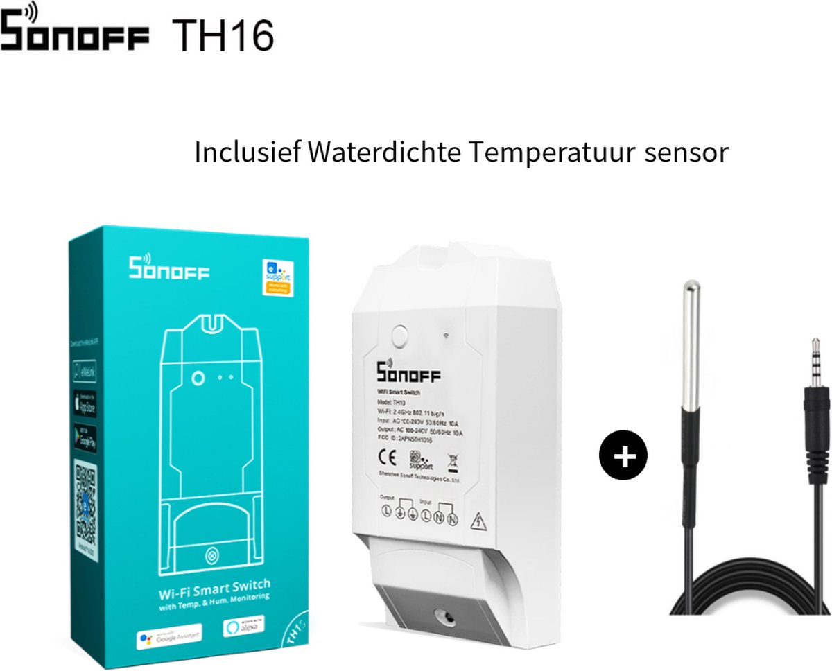 Sonoff - TH16 WiFi Smart Schakelaar met Temperatuur monitor - Inclusief Waterdichte... | bol