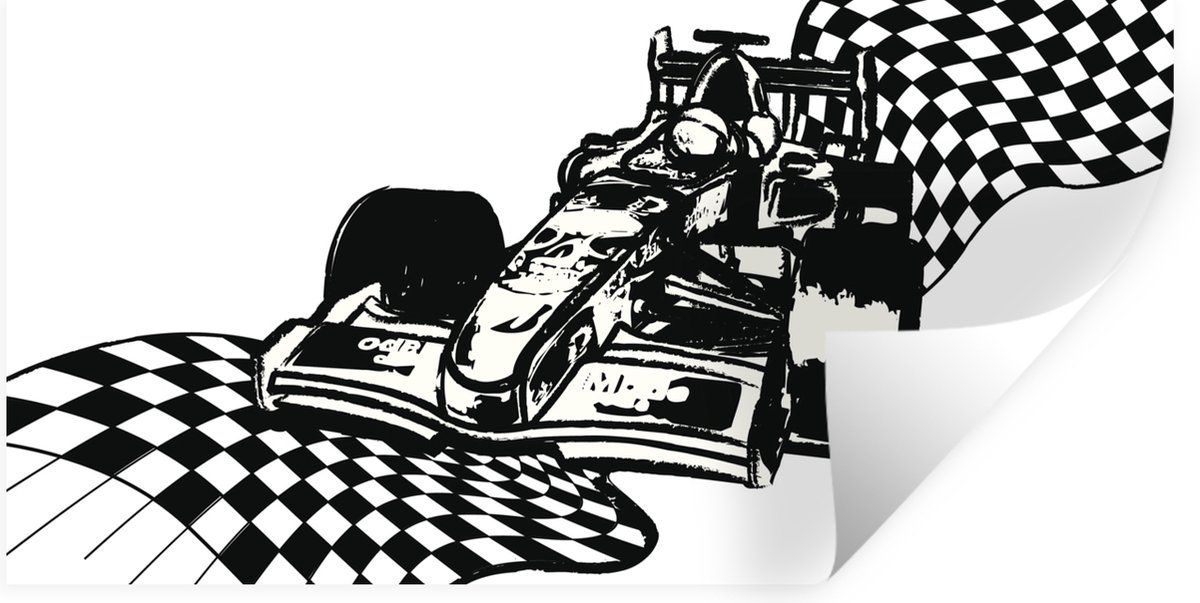 Stickers muraux - Une voiture de course de Formule 1 avec un drapeau d ...