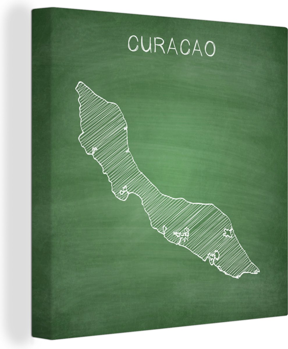 Canvas Schilderij Een tekening van Curaçao op een groen krijtbord ...