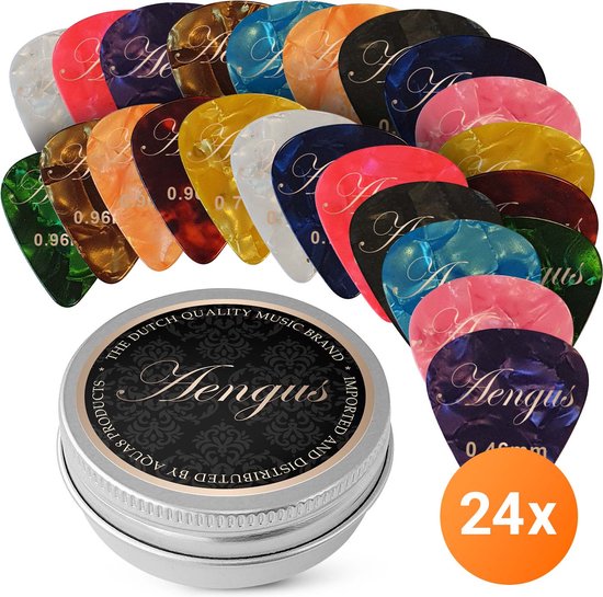 24 Plectrums in aluminium doosje - Celluloid plectrum set - thin 0.46 ...