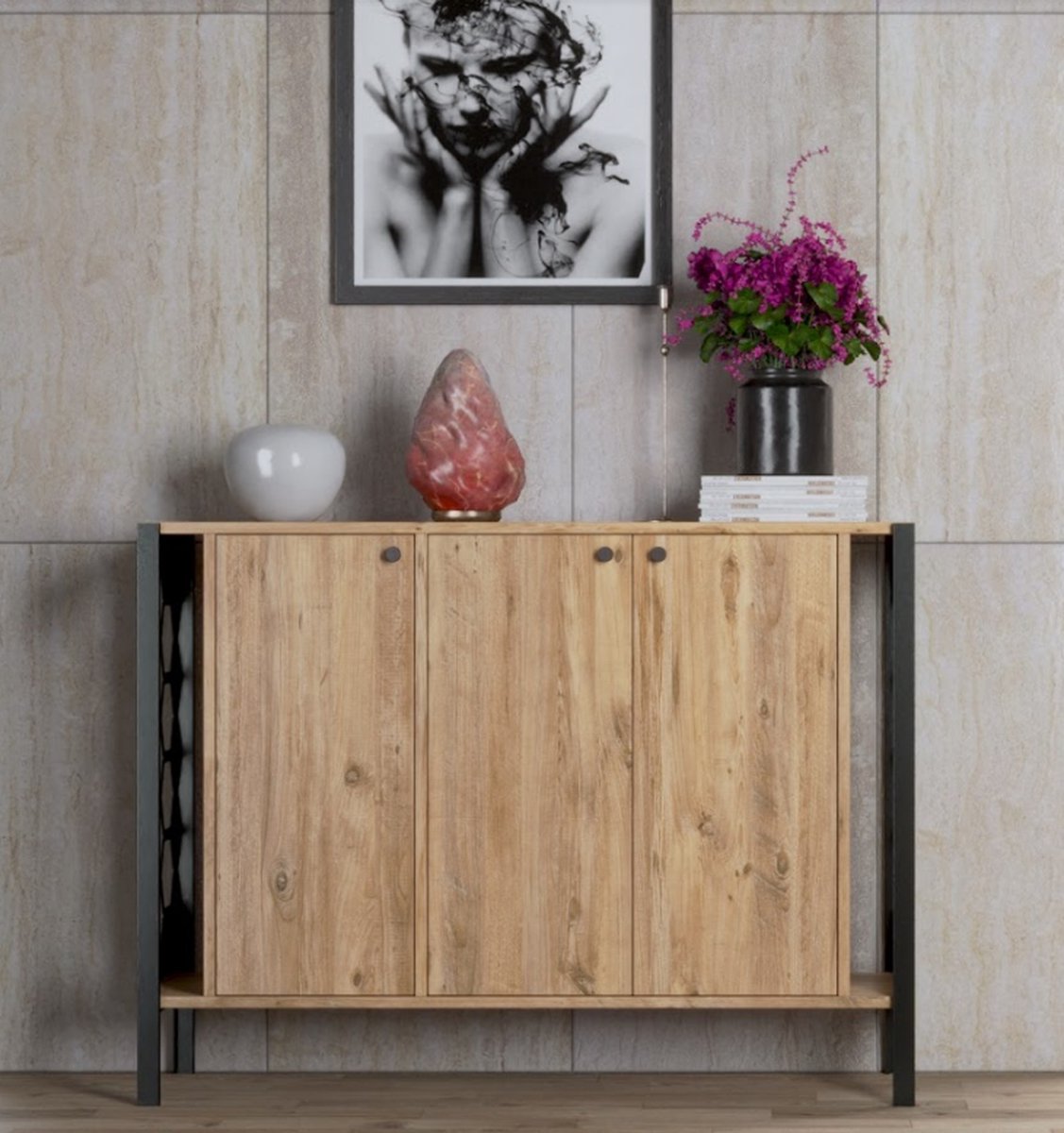 Hoppa! Gaia Console Kast - Console Meubel 120 cm - Atlantic Pine/Black ...