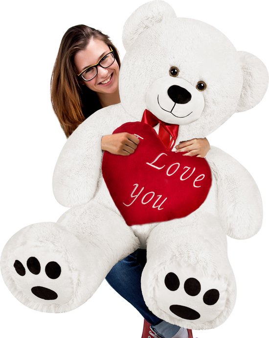 Teddybeer met hart - Knuffelbeer wit - Teddybeer met I love you - witte ...