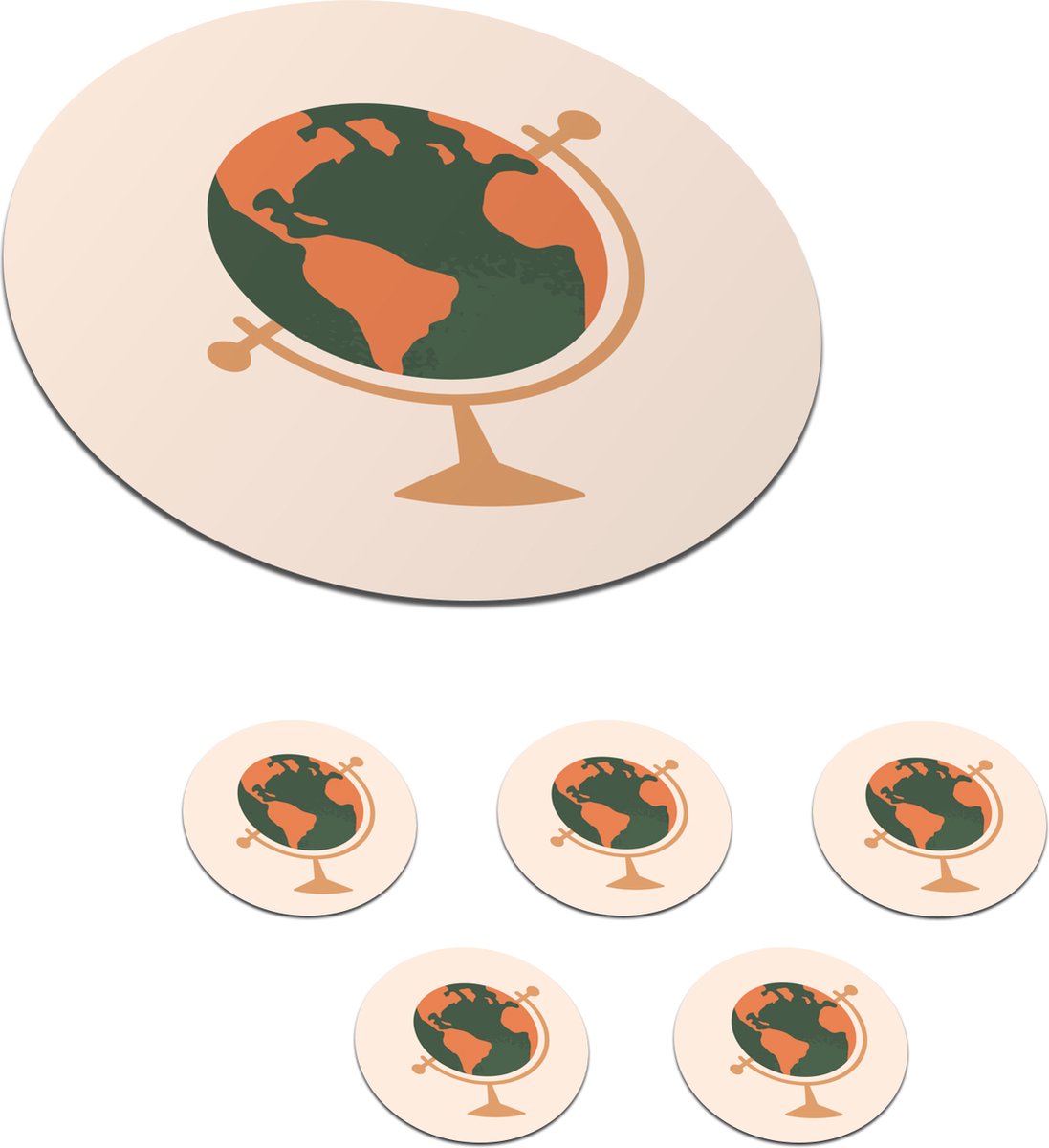 Onderzetters voor glazen - Rond - Wereldbol - Reizen - Pastel - 10x10 ...