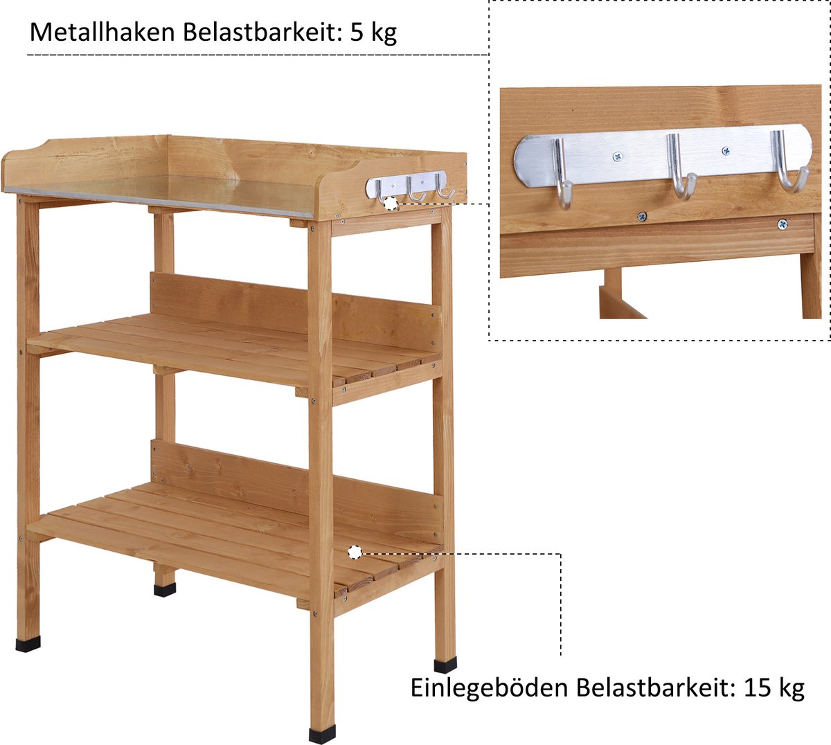 Outsunny Planttafel met metalen werkblad tuiniertafel bloementafel tuin ...