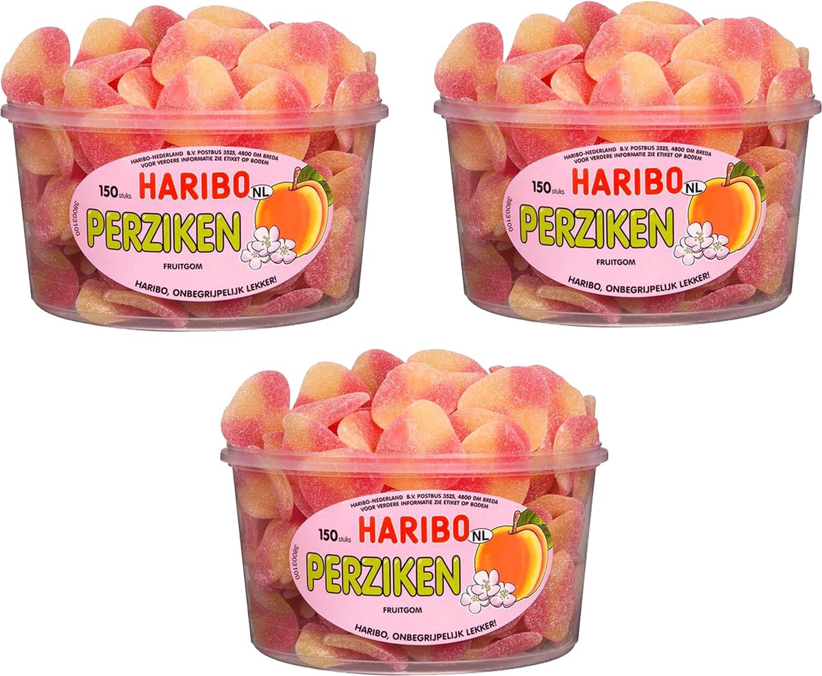 3 silo's Haribo Perziken á 150 stuks - Voordeelverpakking Snoepgoed | bol