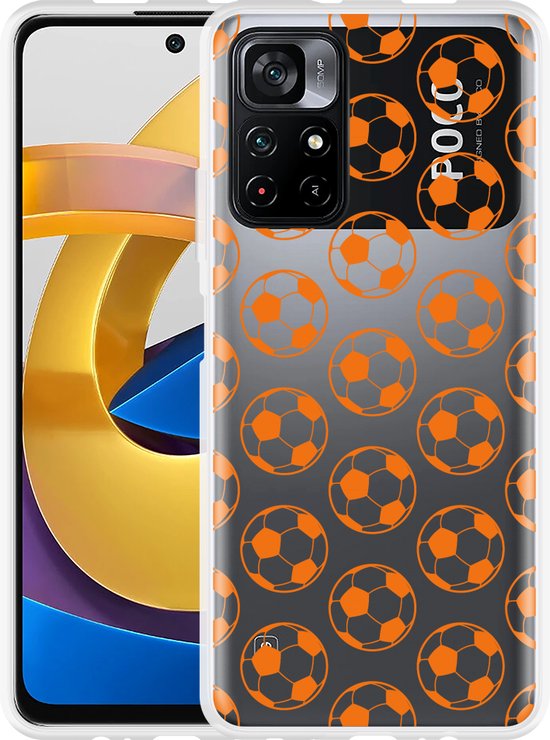 Poco M4 Pro 5G Hoesje Orange Soccer Balls - Designed by Cazy | bol.com