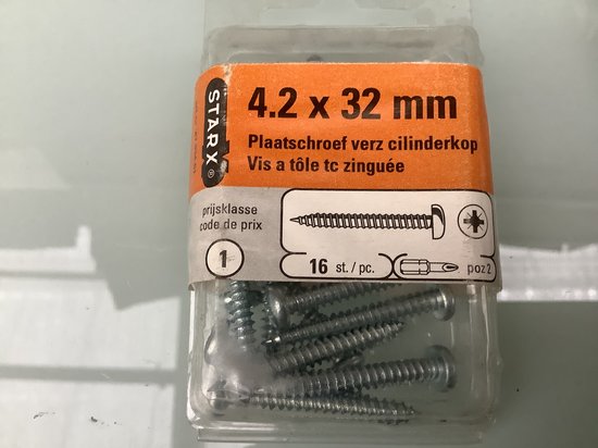 Star-X. Plaat schroef.cilinder kruis kop. 4.2 x 32 mm.16 stuks ...