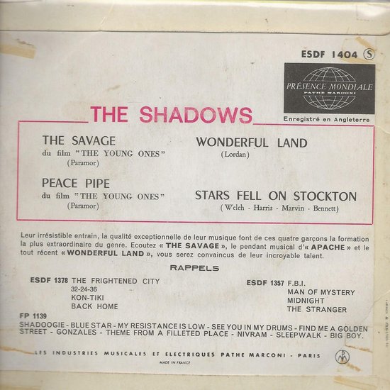 THE SHADOWS - WONDERFUL LAND + 3 vinyl 4 track E.P., The Shadows | Muziek | bol.com