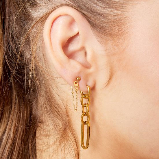 Inspo chain - oorbellen - kettinkje - stainless steel - goud - logo ...