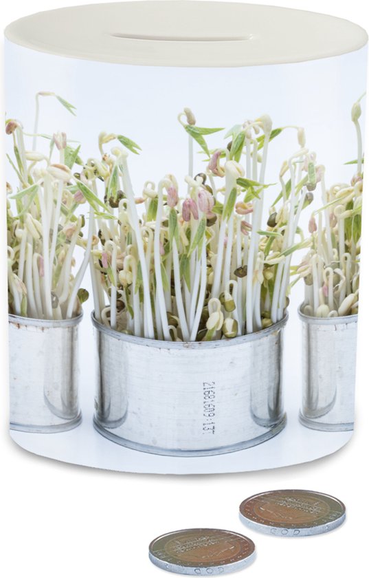 Spaarpot - Spaarblik - Taugé in metalen blikken op een fel witte ...