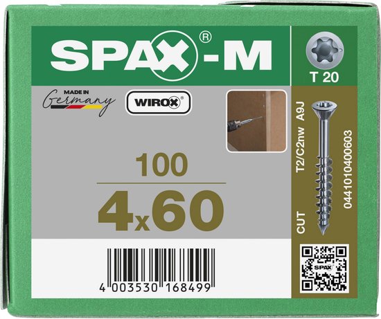 Spax Schroef MDF Verzinkt Torx 4.0 x 60 (100) | bol