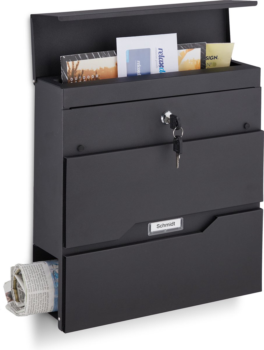 Relaxdays brievenbus met krantenrol - muurbrievenbus - slot - brede ...