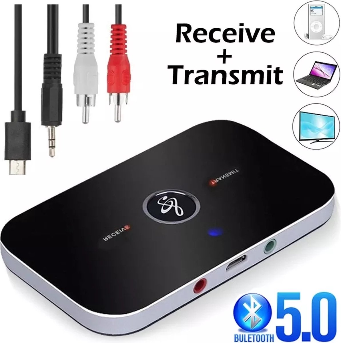 USB 3.5mm Aux Adapter Bluetooth 5.0 2-in-1 Audio Transmitter & Receiver ...