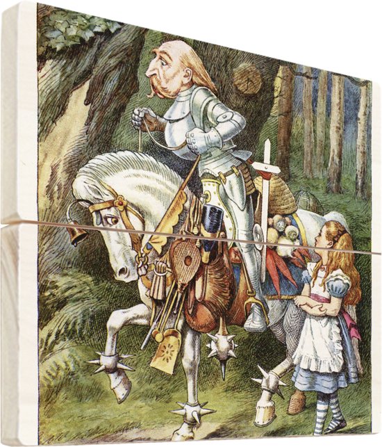 Wanddecoratie hout - Vintage tekening Alice en de witte ridder - 50x50 ...