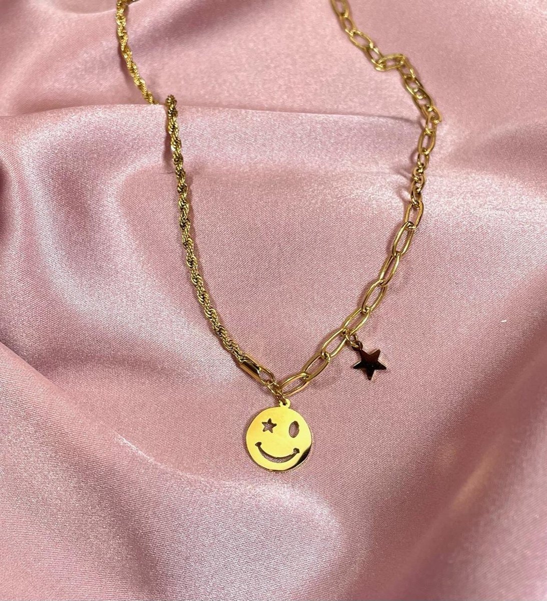 Smiley Chain Ketting | Ketting Goud | Ketting Smiley | Ketting ...