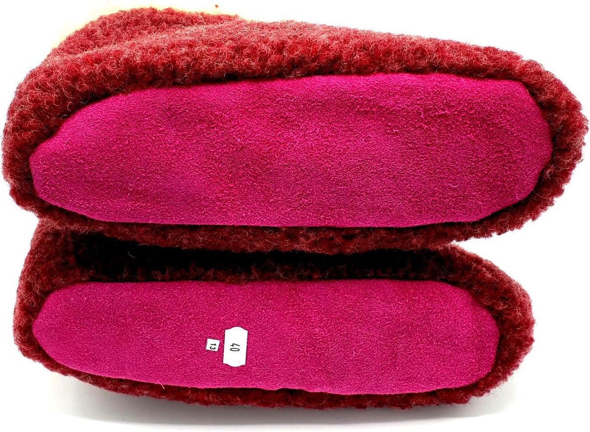 wollen sloffen 100% wol pantoffels -rood met witte kraag - hoog model ...