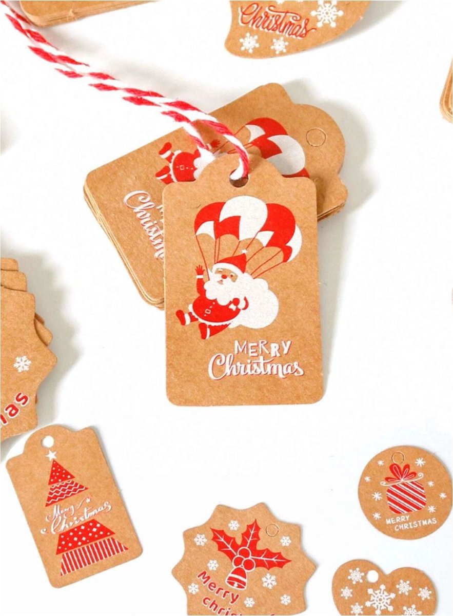 50 stuks kerst cadeau labels met rood/wit touwtjes | bol.com
