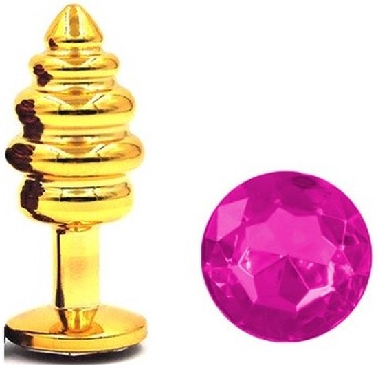 Nooitmeersaai Metalen Gouden Buttplug Met Roze Kristal 29 72 Mm