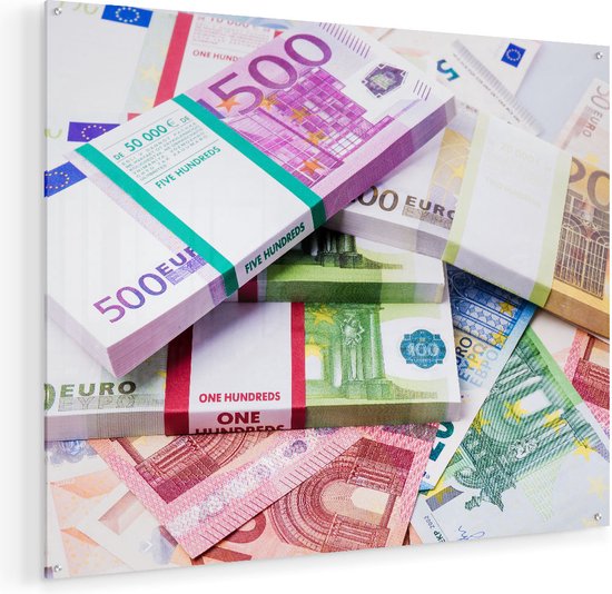 Artaza Glasschilderij - Euro Geld Briefjes - Stapels - 100x80 - Groot ...