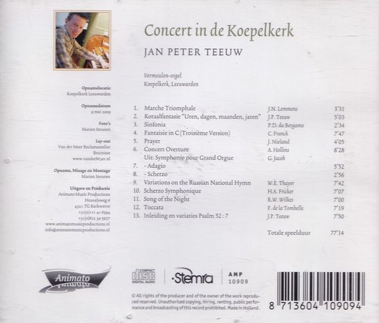 Concert in de Koepelkerk - Jan Peter Teeuw, Jan Peter Teeuw | CD (album) | Muziek | bol