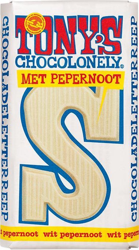 Tony's Chocolonely Sint Chocolade Letter Reep S - Wit Pepernoot - 180 ...