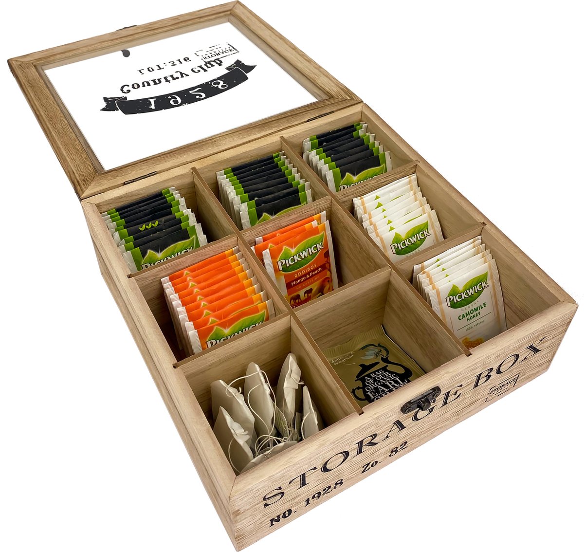 MDO Theedoos - Theedoos met Transparante Deksel - Luxe Theekist met 9 ...