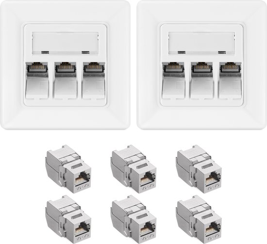 kwmobile 6 keystone adapters voor CAT6A kabels - Inclusief 2x 3-poort ...