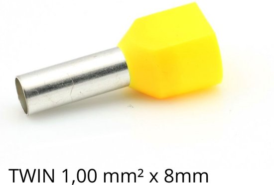 Adereindhuls dubbel 1,00 mm² x 8 mm geel 100 stuks | Ferrule ...
