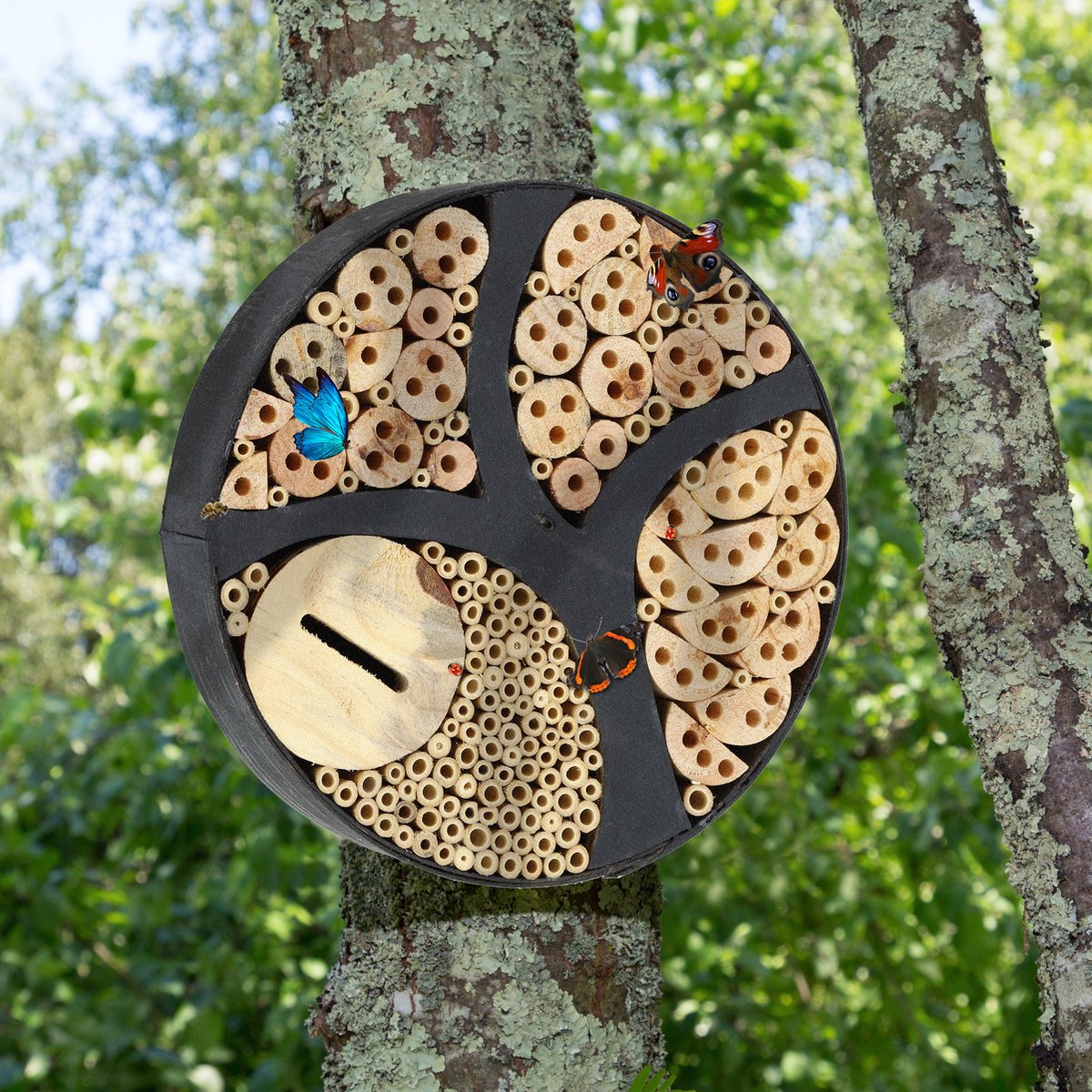 Relaxdays insectenhotel rond - hout - insectenhuis vlinders ...