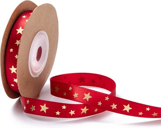 Kerst Lint 10mm (1cm) | Luxe Satijnlint | Kerstlint | Gouden Sterren ...